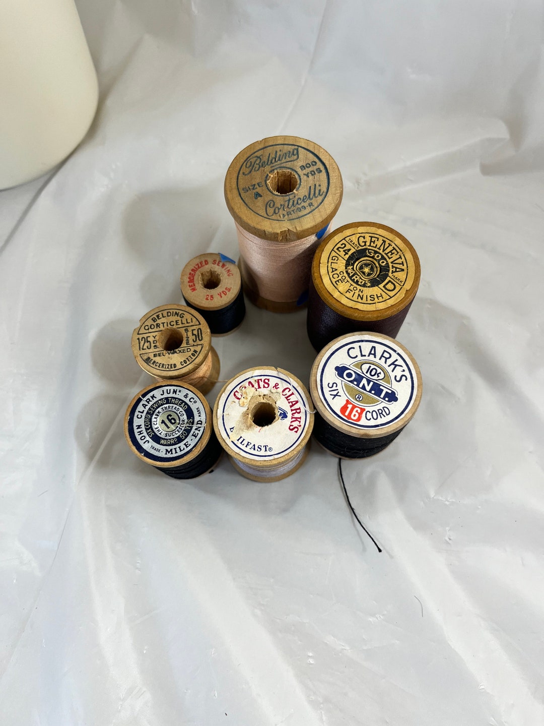 Timeless Treasures: Vintage Thread Set 7 Spools on Antique Wooden ...