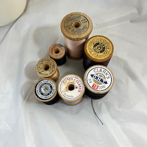Timeless Treasures: Vintage Thread Set 7 Spools on Antique Wooden ...