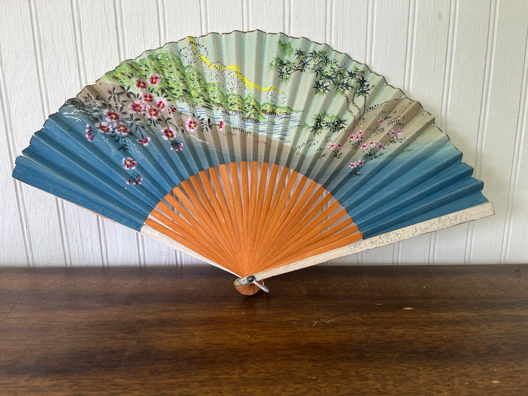 18 Inch Vintage Hand Painted Folding Hand Fan -unbranded Paper Vintage ...