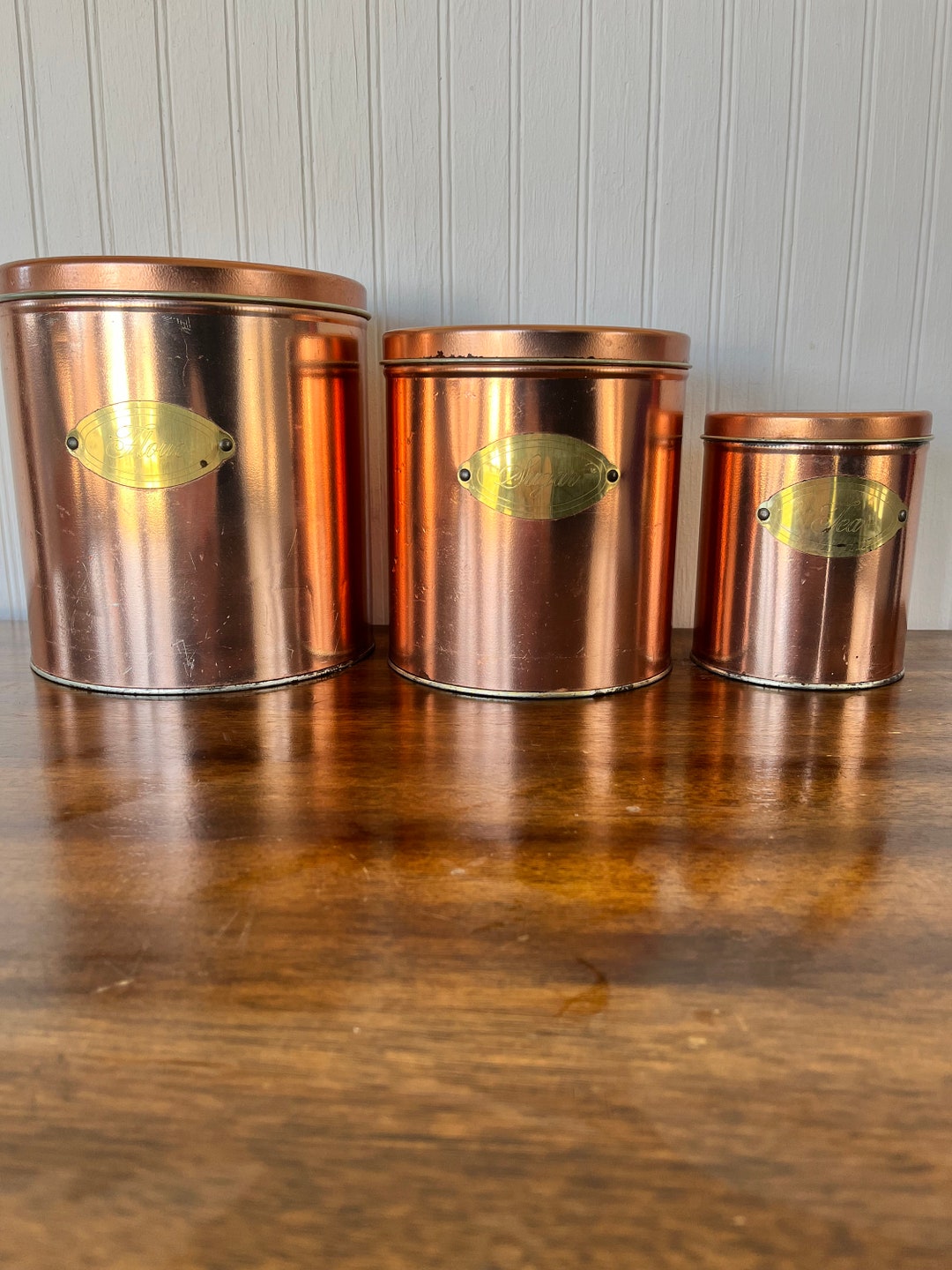 Rustic Copper Tone Canister Trio for Flour, Sugar & Cream Charming ...