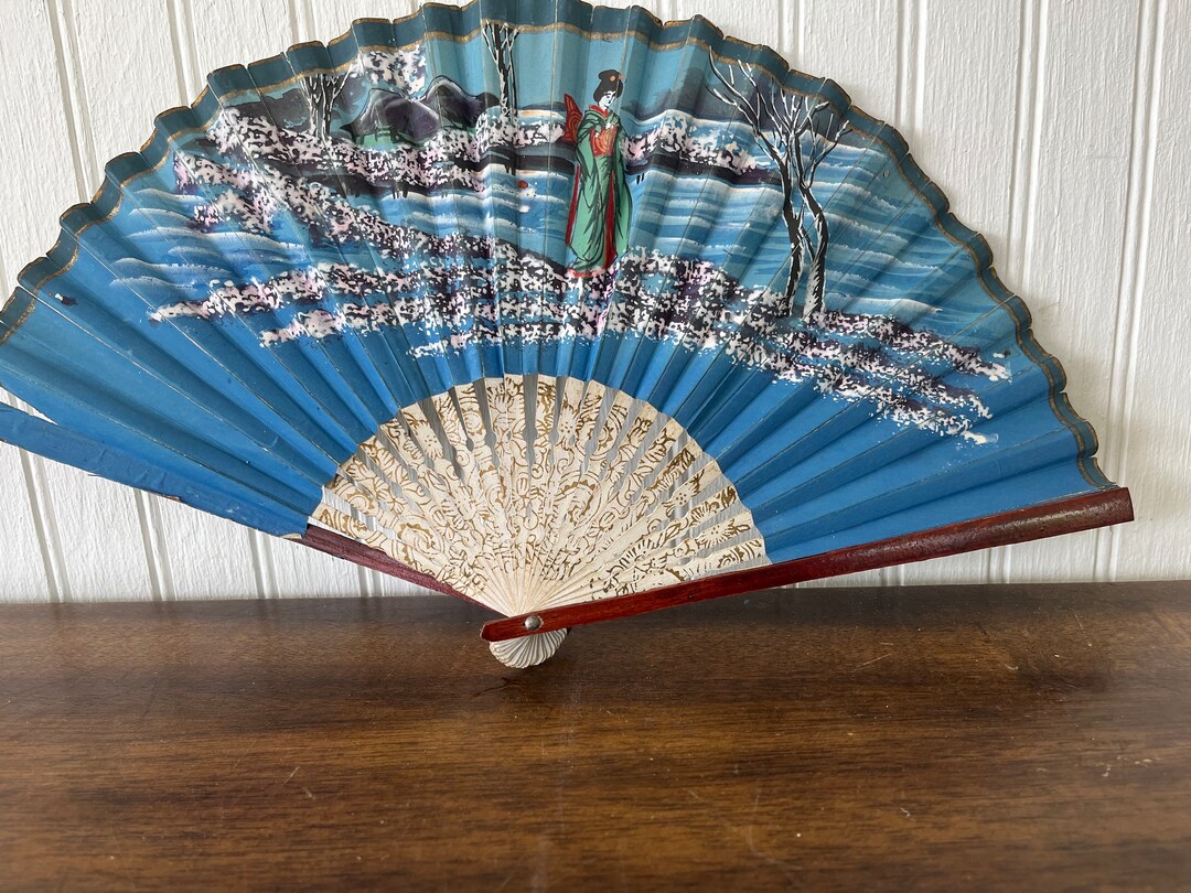 16 Inch Vintage Hand Painted Folding Hand Fan -unbranded Paper Vintage ...