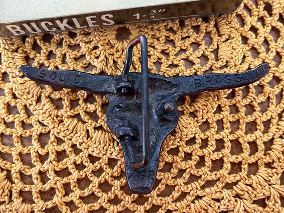 Vintage Long Horn Belt Buckle- Solid Brass Belt Buckl… - Gem