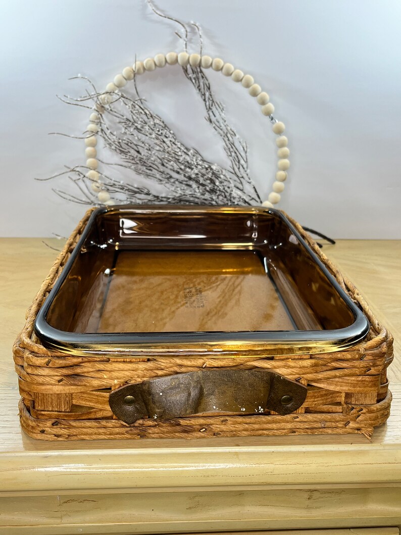 Farmhouse Vintage Pyrex Wicker Rattan Basket Tray 9x13 Amber Pyrex Baking Dish Insert 233 ...