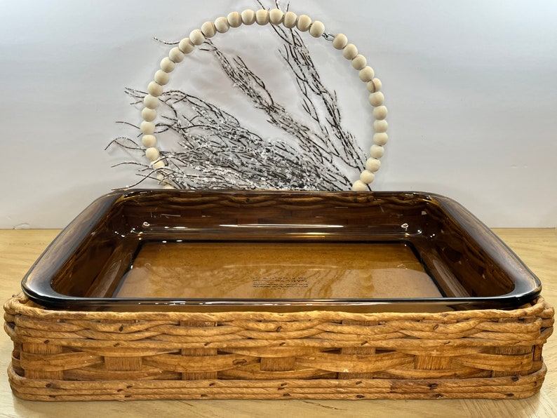 Farmhouse Vintage Pyrex Wicker Rattan Basket Tray 9x13 Amber Pyrex ...
