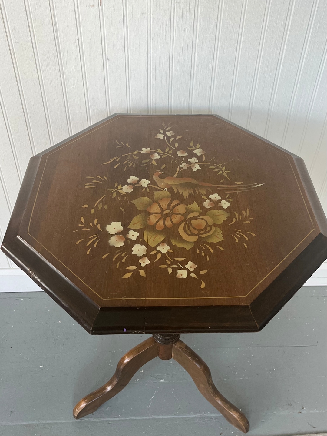 Tilt Pedestal Accent Table - Vintage Octagonal Tilt Top Pedestal Table ...
