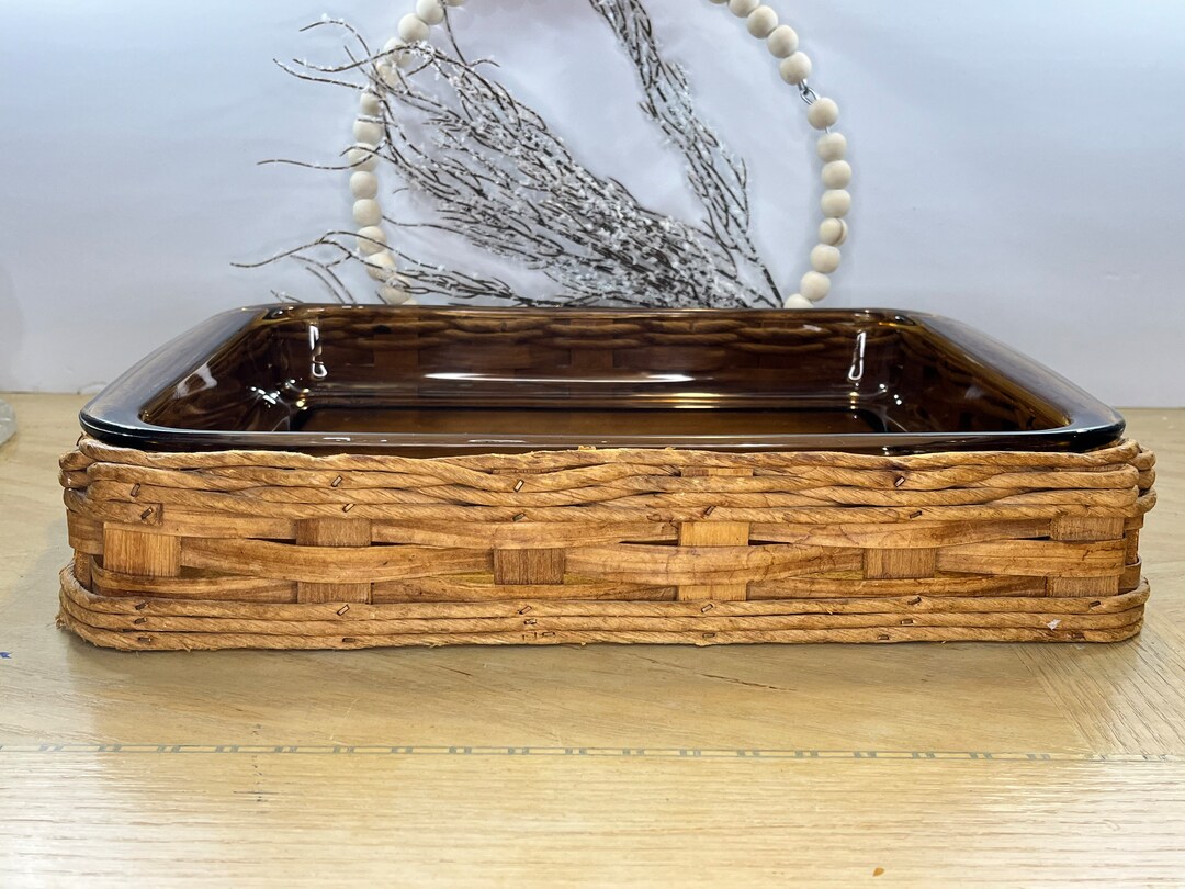 Farmhouse Vintage Pyrex Wicker Rattan Basket Tray 9x13 Amber Pyrex ...