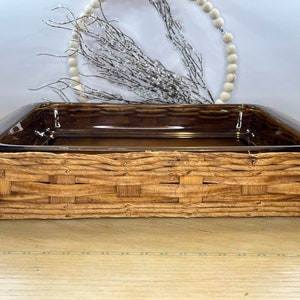 Farmhouse Vintage Pyrex Wicker Rattan Basket Tray 9x13 Amber Pyrex ...