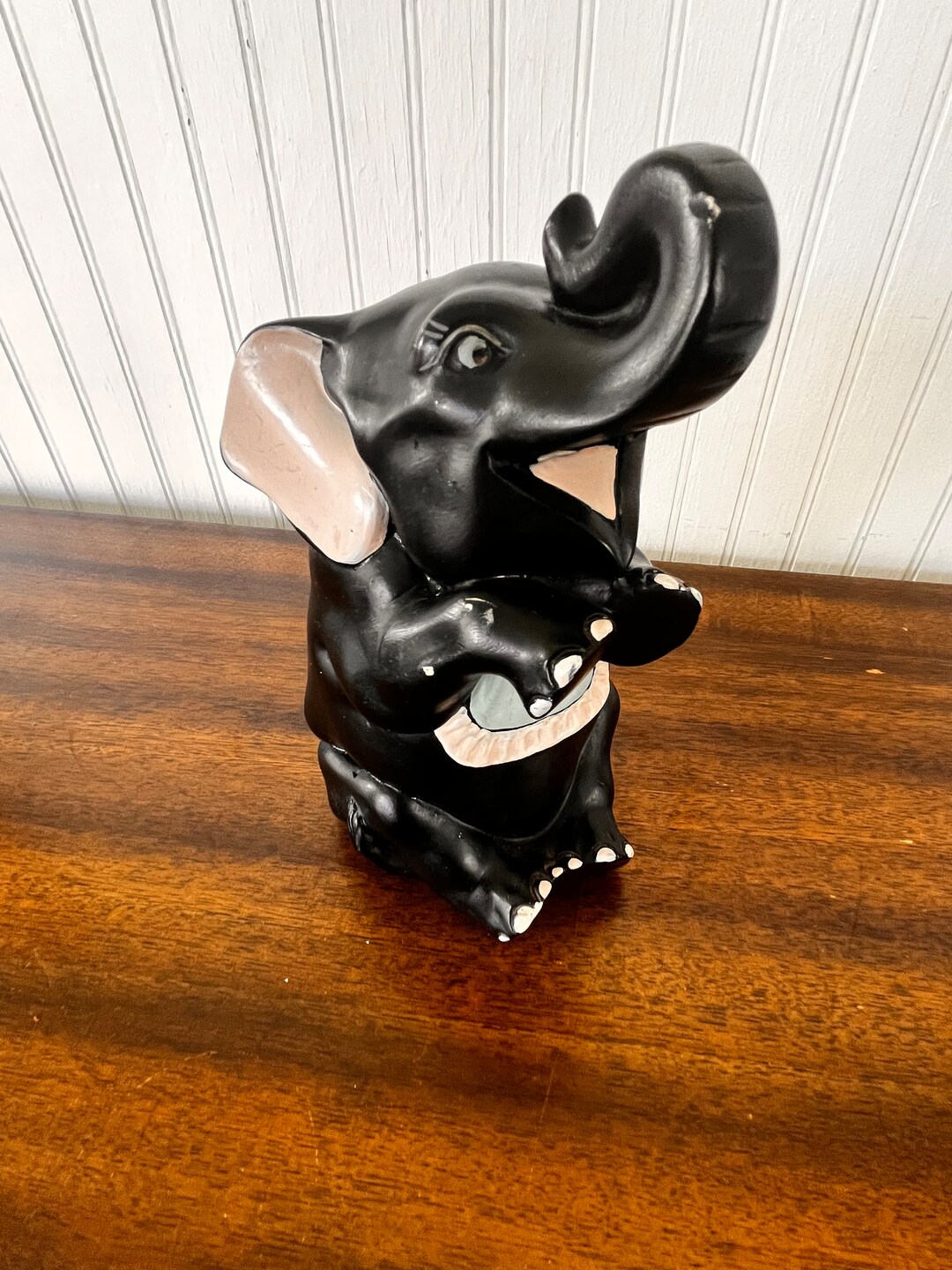 1950s Vintage Chalkware Black Elephant Coin Bank by ABCO Made in USA ...