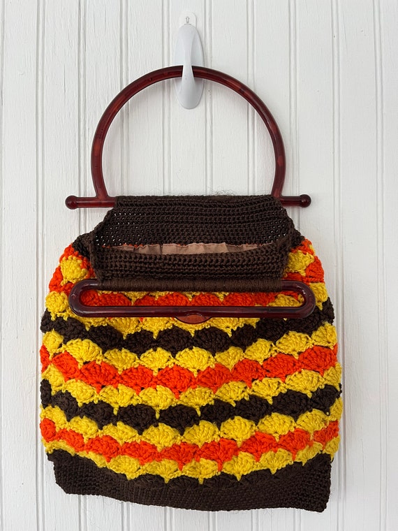 Retro-inspired Crocheted Brown, Yellow, and Orange Ha… - Gem