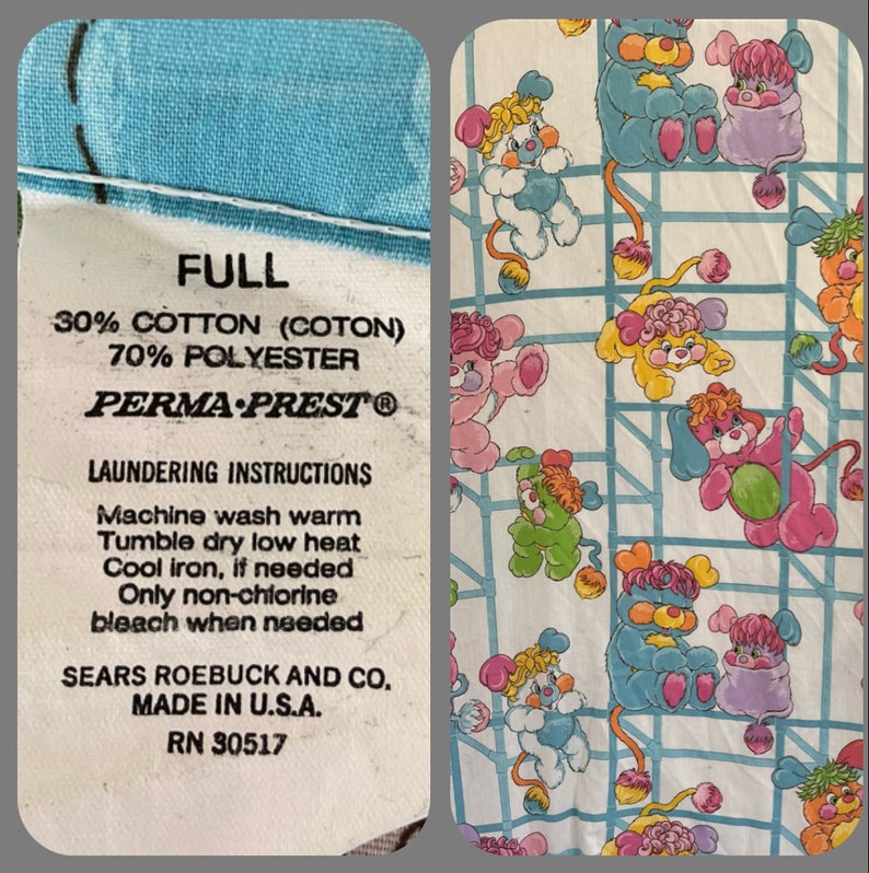 1980's Popples Sheet Set - Full Size - Vintage Flat and Fitted Sheets ...