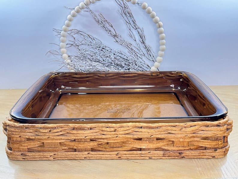 Farmhouse Vintage Pyrex Wicker Rattan Basket Tray 9x13 Amber Pyrex Baking Dish Insert 233 ...
