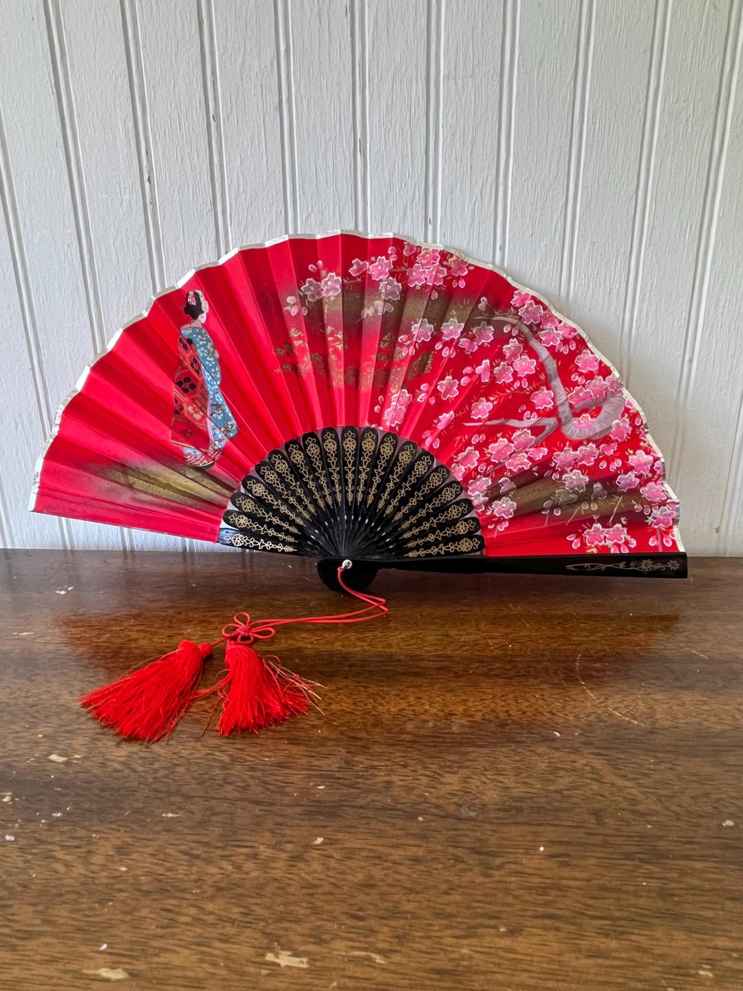 Vintage Black and Red Hand Fan - Fold up Hand Fan - Red and Black ...