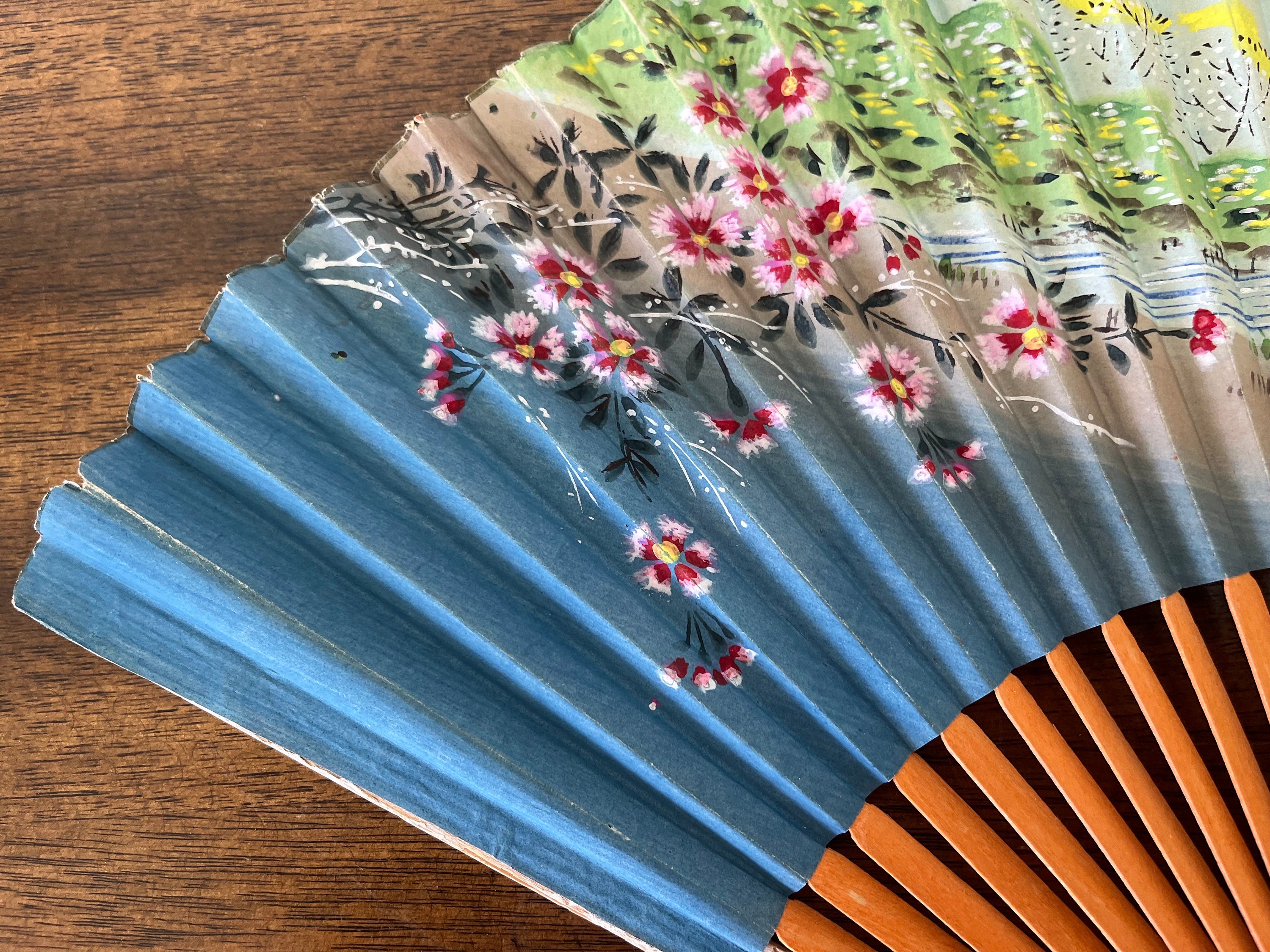 18 Inch Vintage Hand Painted Folding Hand Fan -unbranded Paper Vintage ...