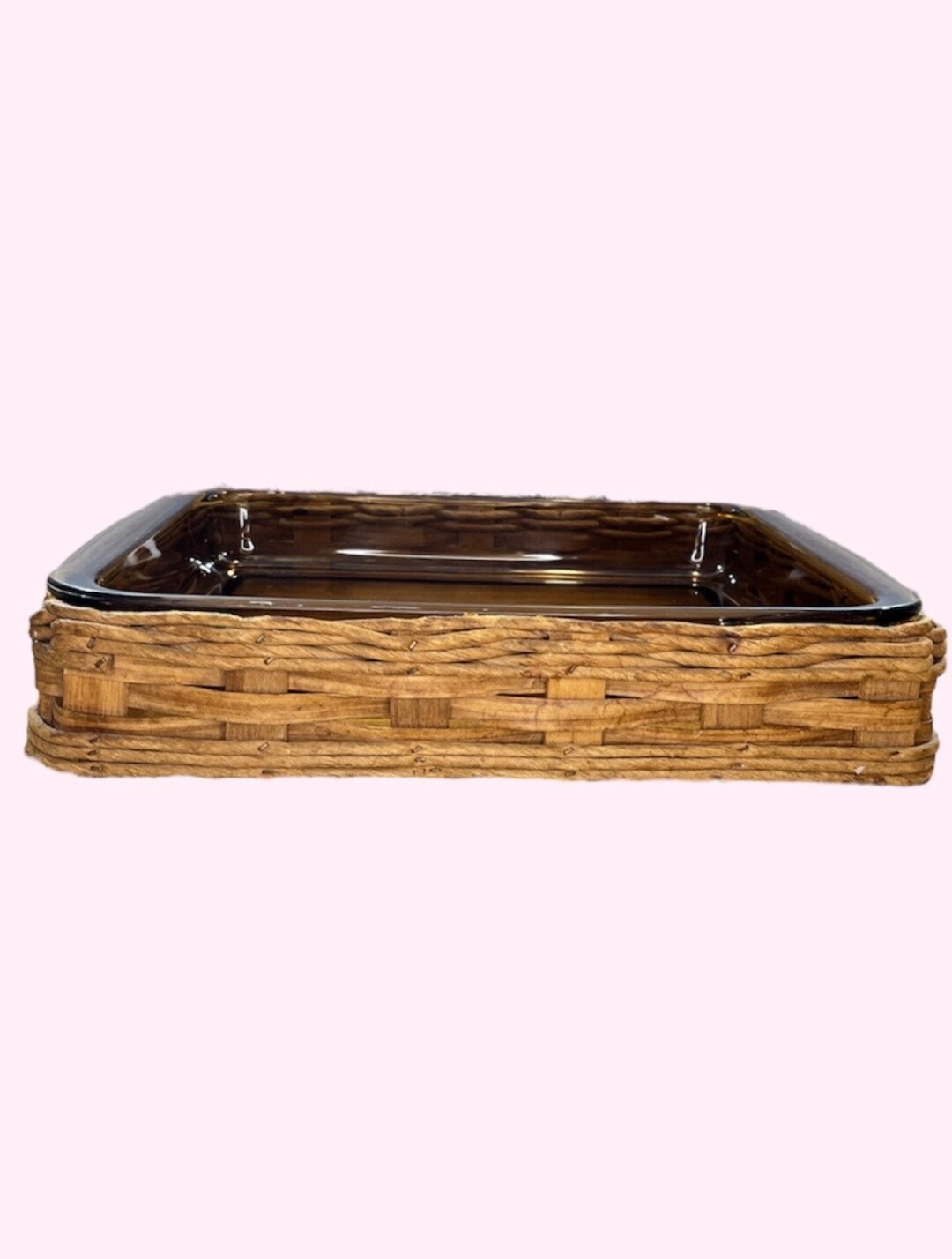 Farmhouse Vintage Pyrex Wicker Rattan Basket Tray 9x13 Amber Pyrex ...