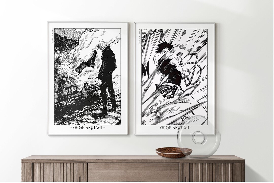 Set of 2 Shonen Anime Poster | Gege Akutami Art Print, Japanese Manga ...