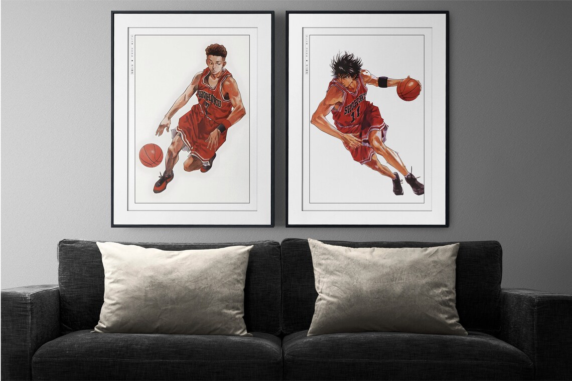 Set of 2 Slam Dunk Manga Art Print Basketball Poster, Sakuragi Wall Art ...