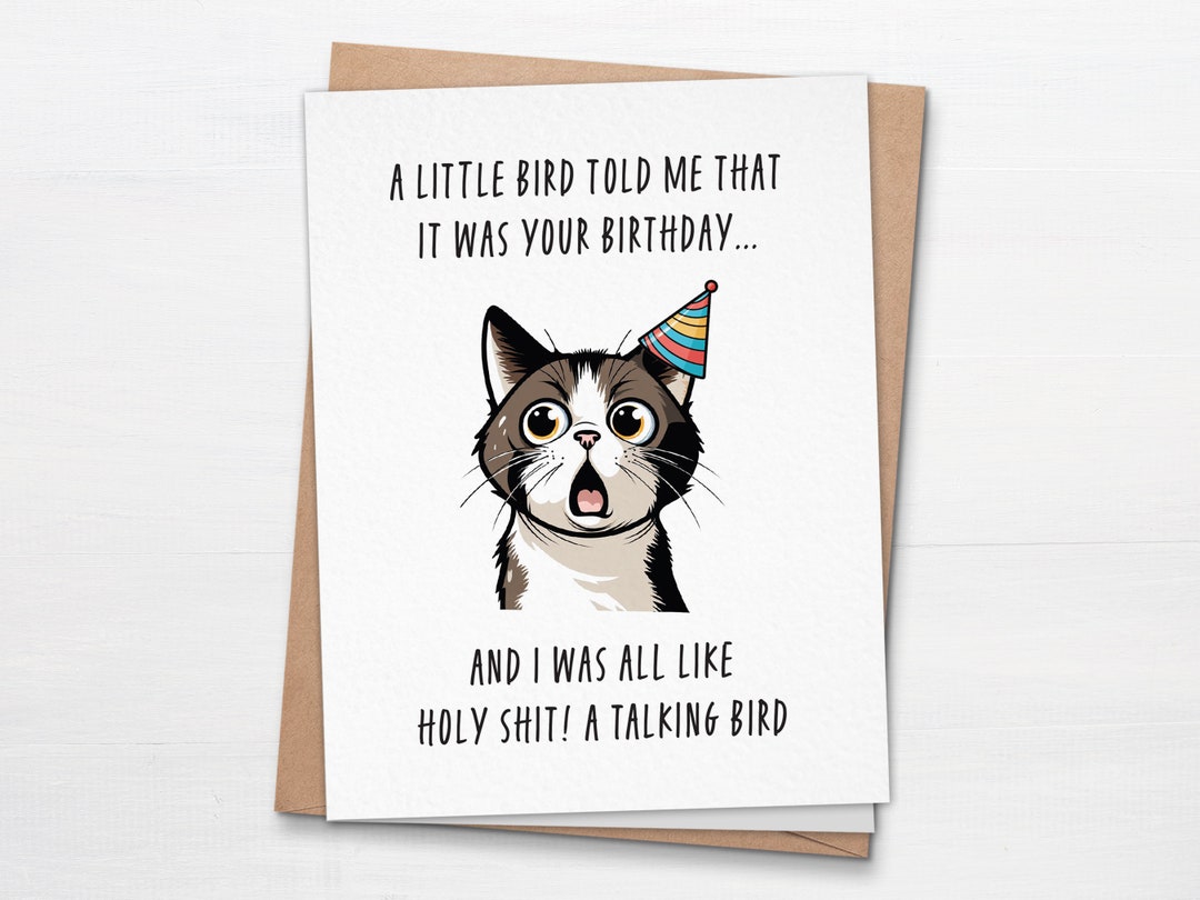 A Little Bird Told Me Birthday Card – Funny Cat Greeting Card – Weird ...