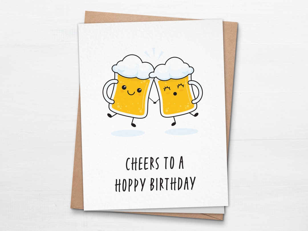 Funny Beer Bunny Birthday Card – “cheers to a Hop-py Birthday” – Punny ...