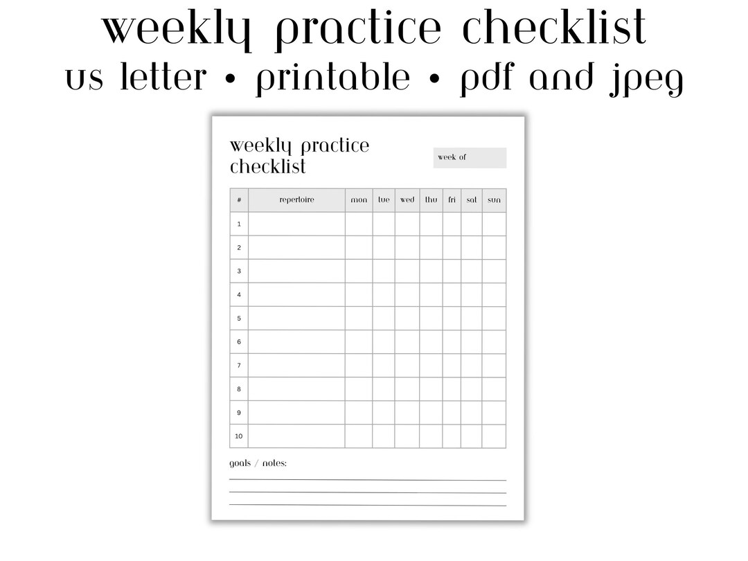 Weekly Music Practice Planner for Professional Musicians, Music ...