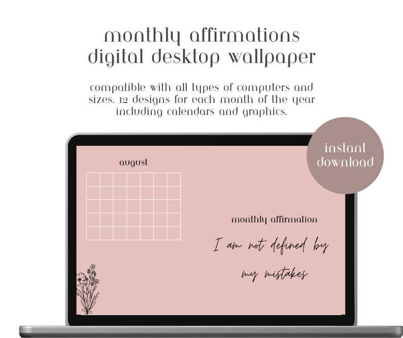 Digital Desktop Wallpaper | Monthly Affirmations and Line Drawings - Etsy