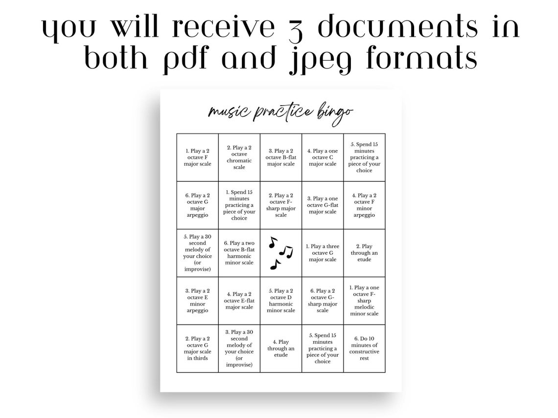 Music Practice Bingo Printable Bingo Game With Instructions and Pre ...