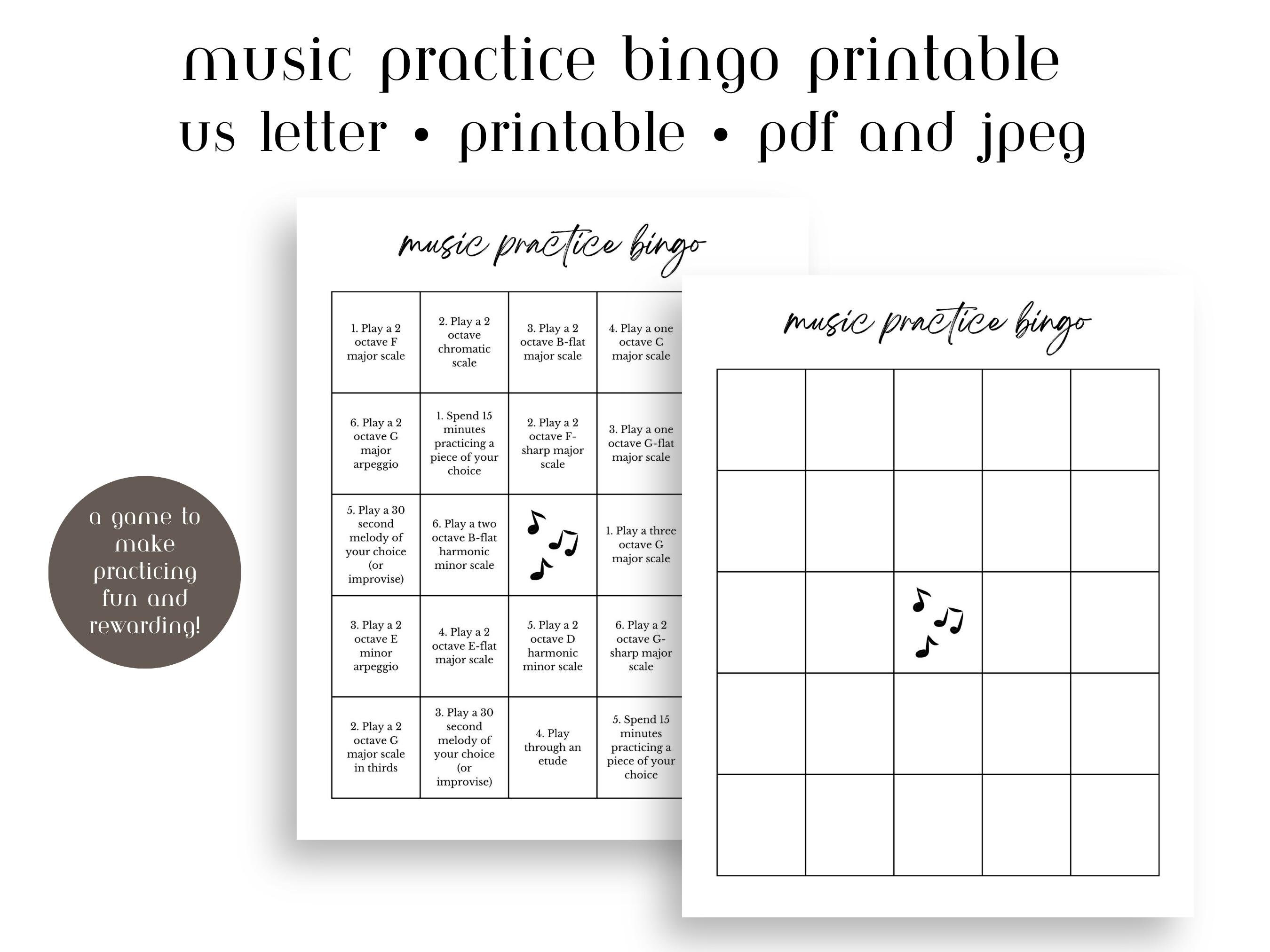Music Practice Bingo | Printable Bingo Game With Instructions and Pre ...