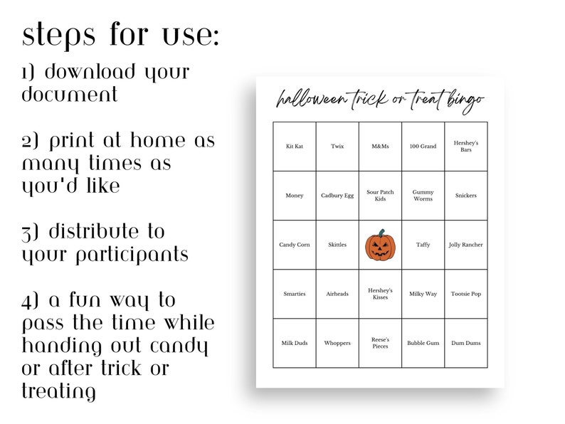 Halloween Bingo Cards | Halloween Trick or Treat and Costume Bingo ...