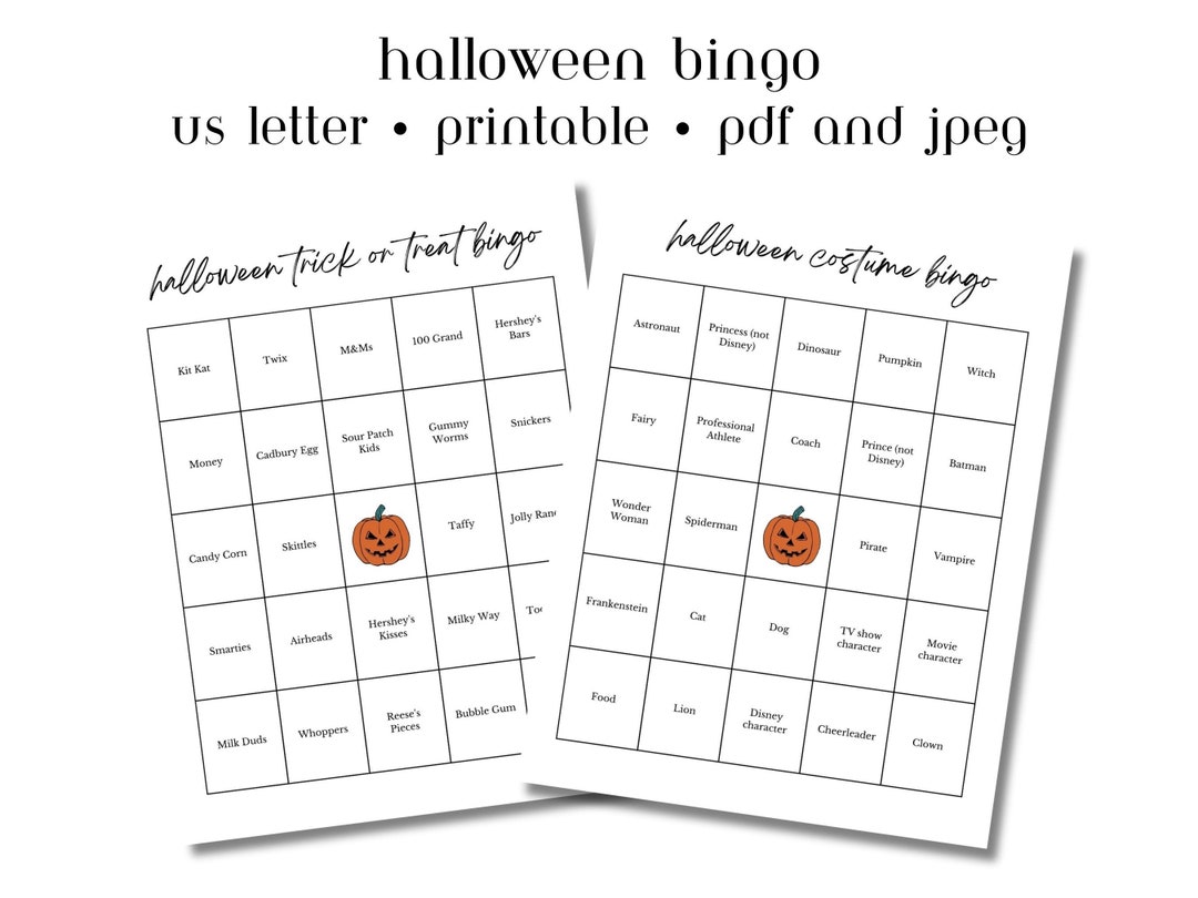 Halloween Bingo Cards | Halloween Trick or Treat and Costume Bingo ...