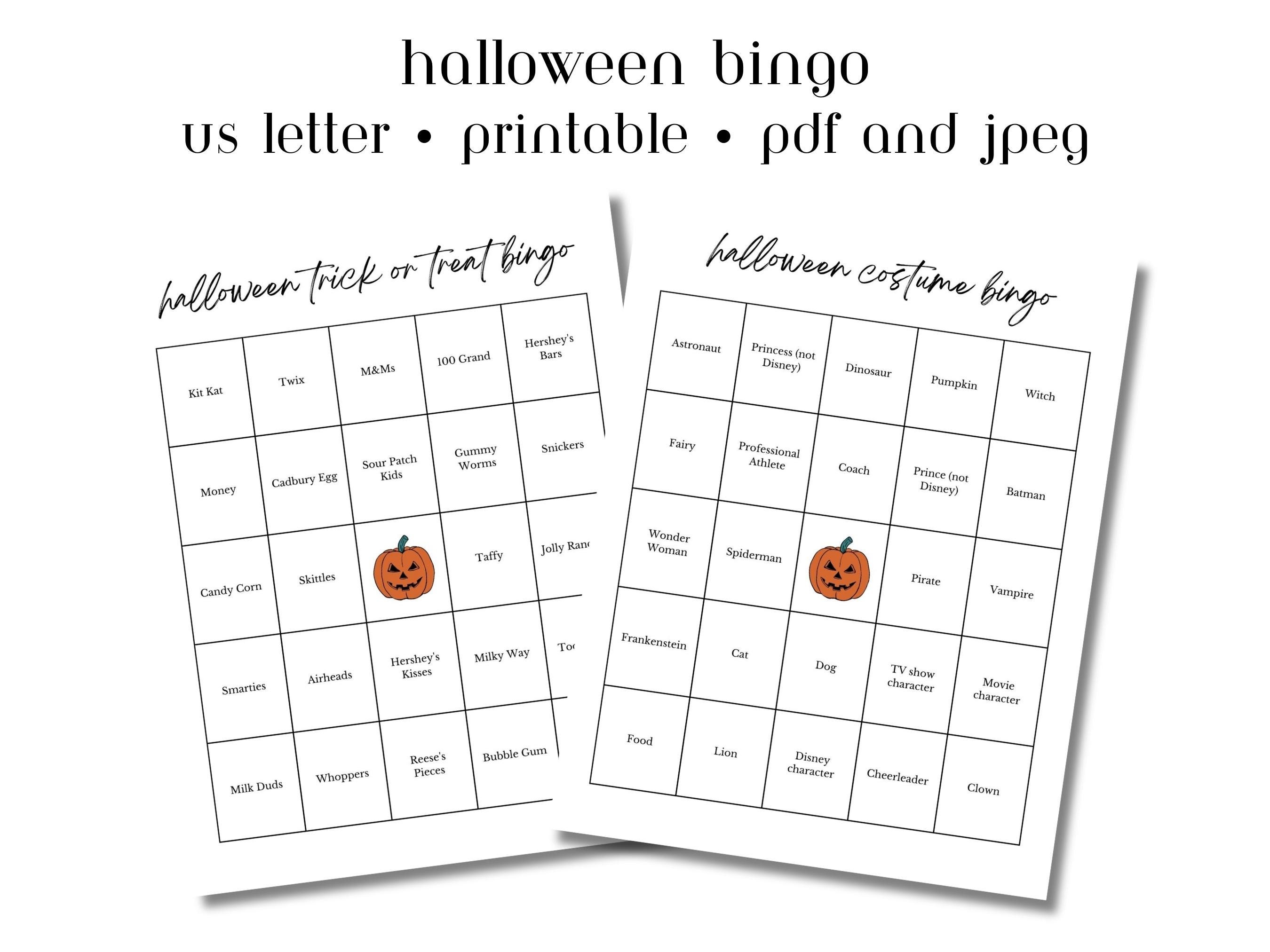 Halloween Bingo Cards | Halloween Trick or Treat and Costume Bingo ...