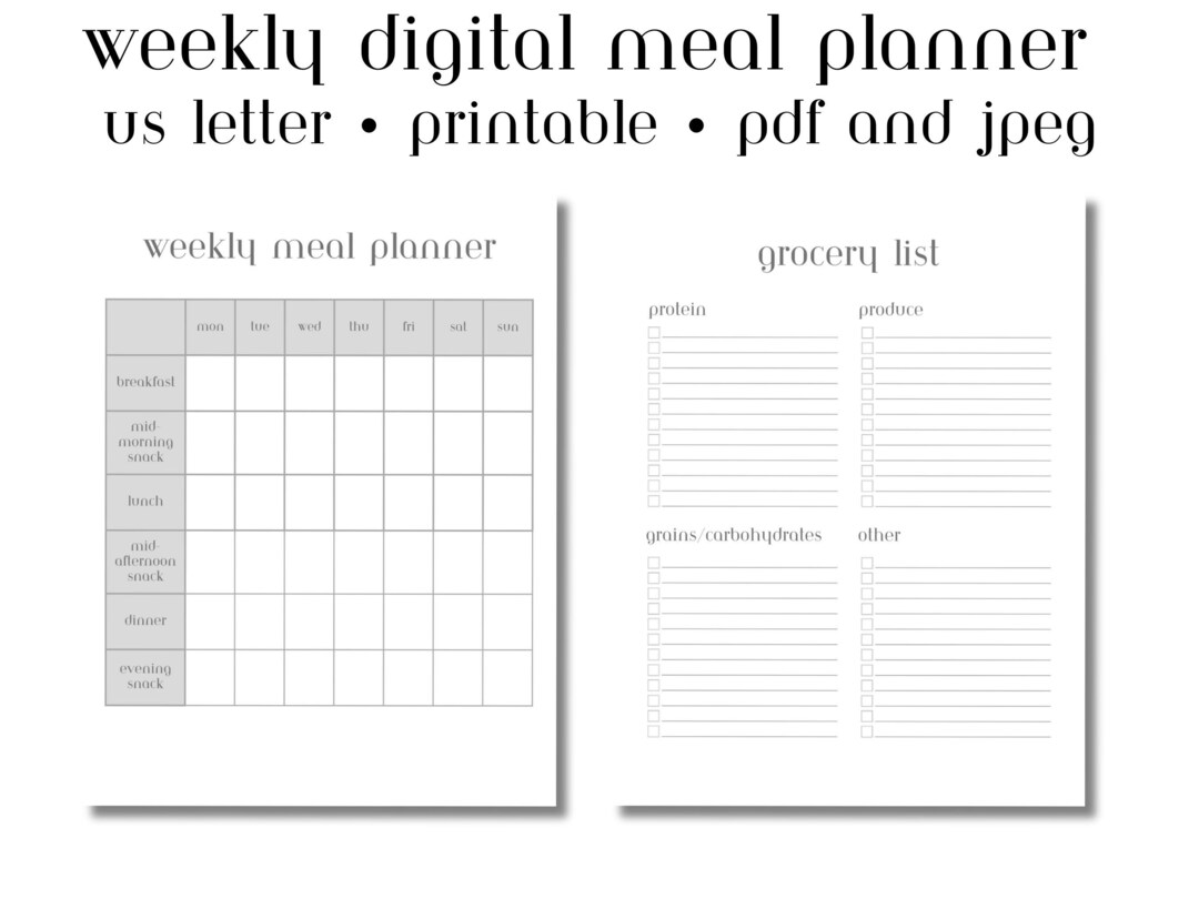 Digital Weekly Meal Planner and Grocery Shopping List for Teenagers ...