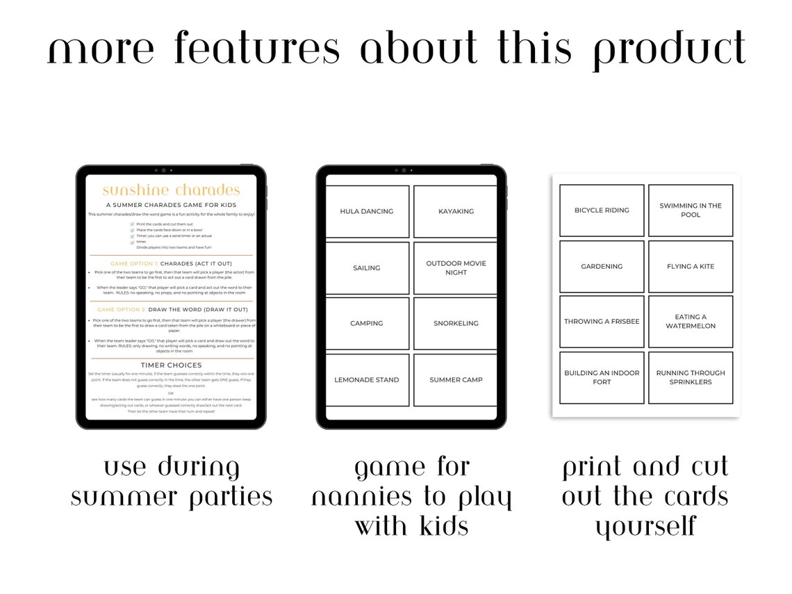 Printable Summer Charades for Kids Sunshine Charades Summer Break ...