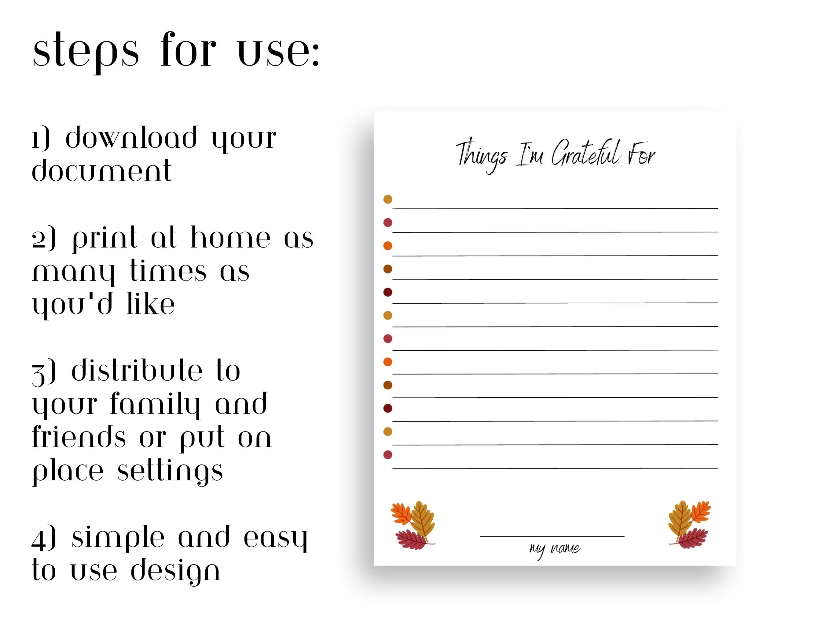 Printable Thanksgiving Gratitude List | Gratitude and Mindfulness ...