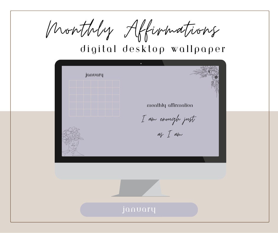 Digital Desktop Wallpaper | Monthly Affirmations and Line Drawings - Etsy