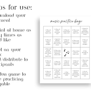 Music Practice Bingo | Printable Bingo Game With Instructions and Pre ...