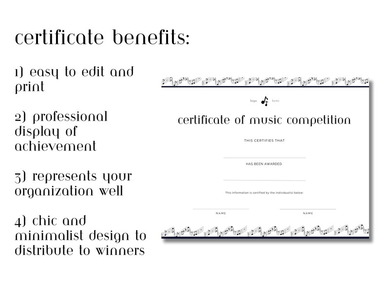 Music Competition Certificate Template | Editable Canva Certificate ...