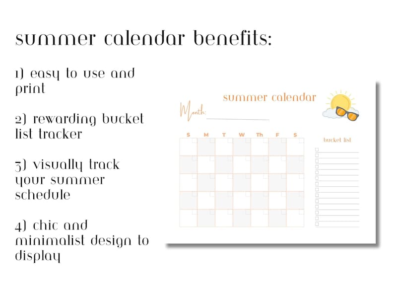 Summer Calendar Printable PDF | A Fun Bucket List and Schedule Tracker ...