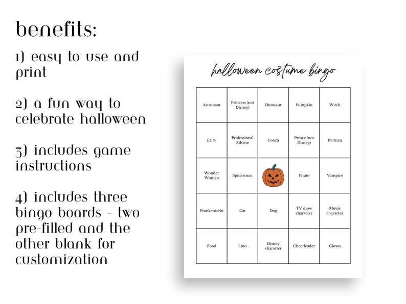 Halloween Bingo Cards | Halloween Trick or Treat and Costume Bingo ...