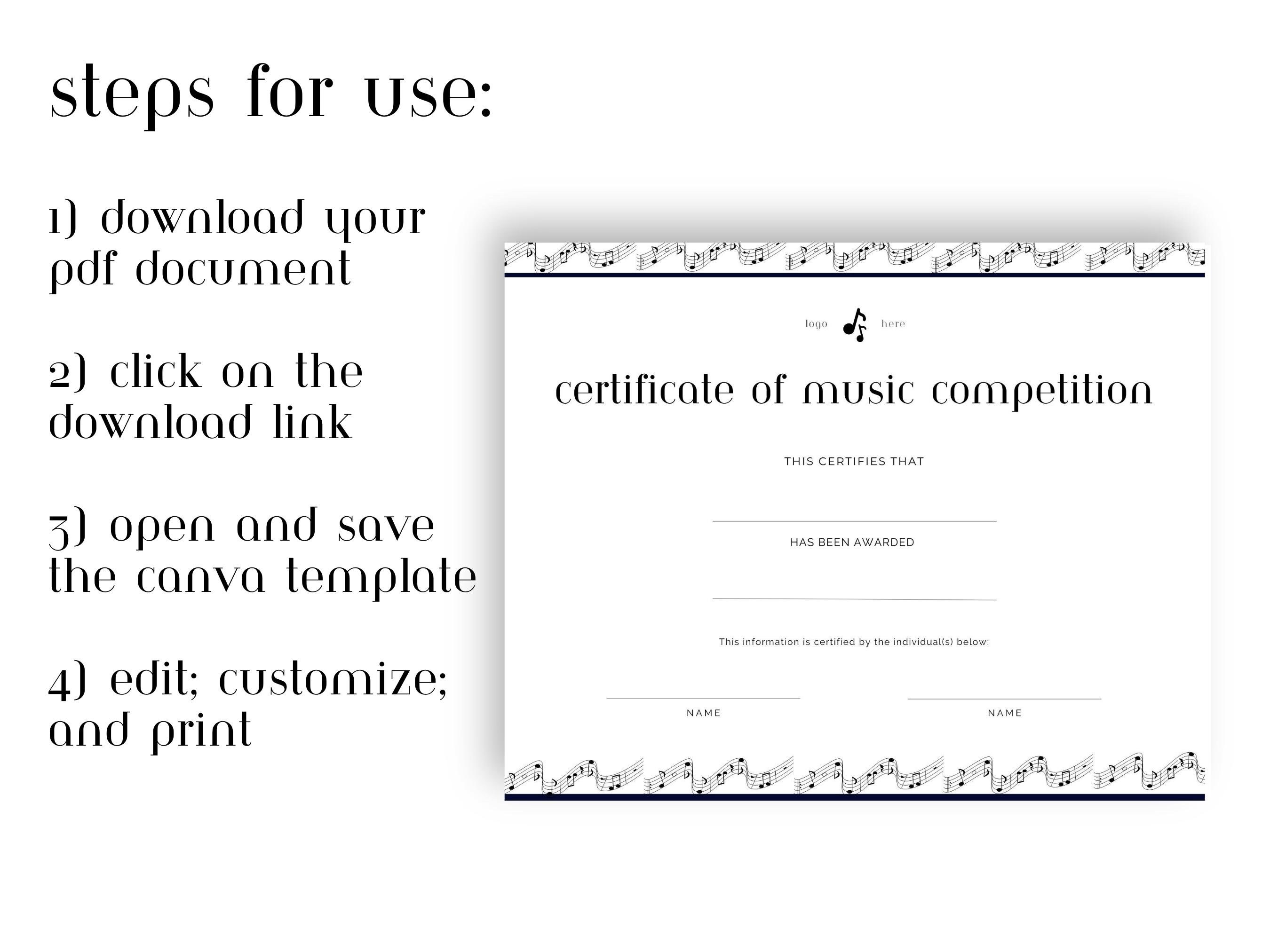 Music Competition Certificate Template | Editable Canva Certificate ...