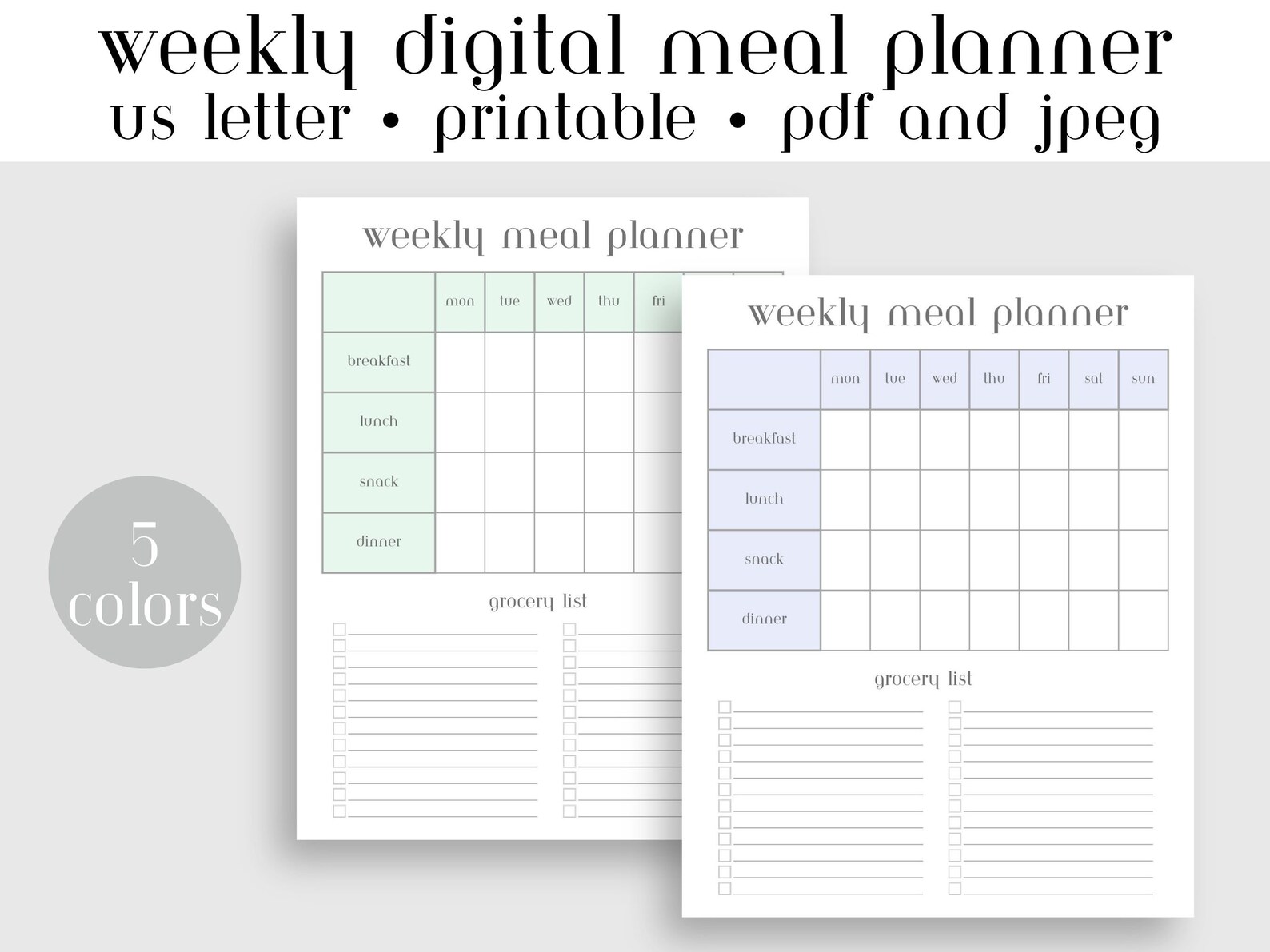 Digital Weekly Meal Planner and Grocery Shopping List | Compatible With ...