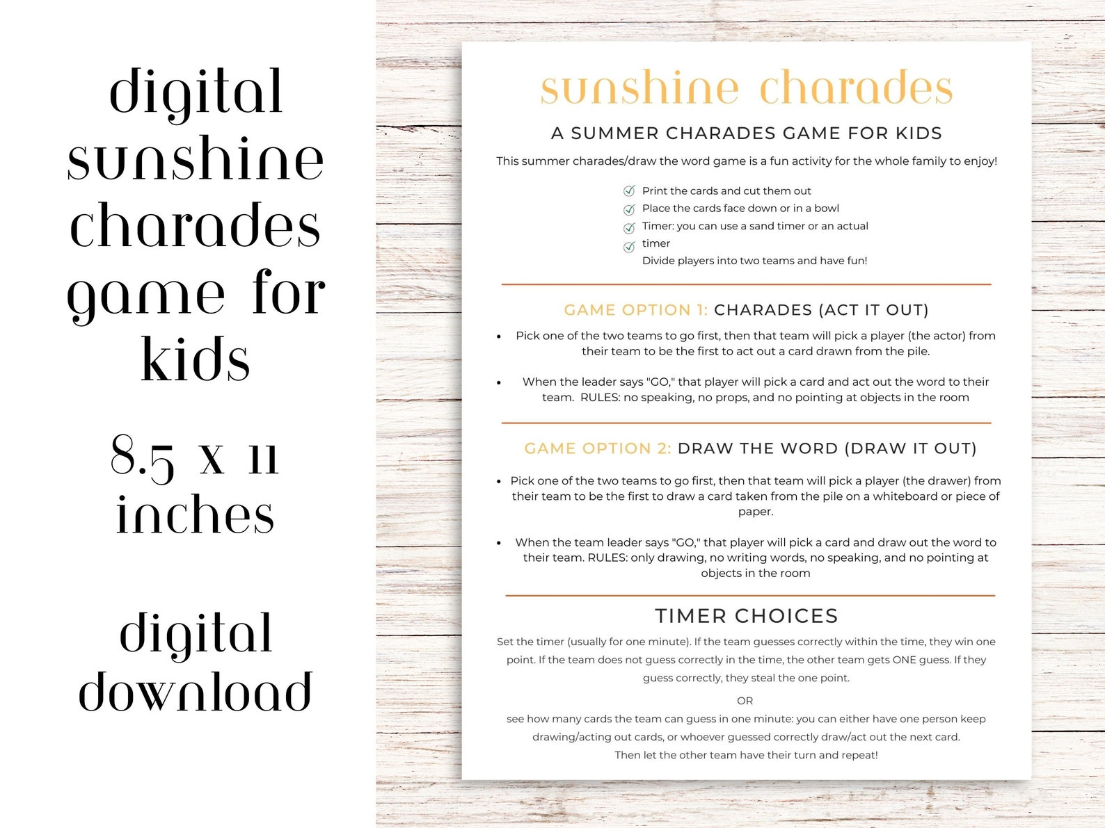 Printable Summer Charades for Kids | Sunshine Charades | Summer Break ...