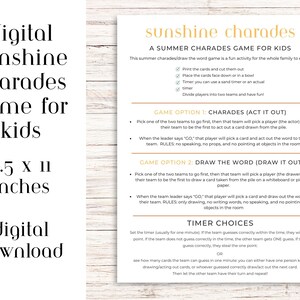 Printable Summer Charades for Kids | Sunshine Charades | Summer Break ...