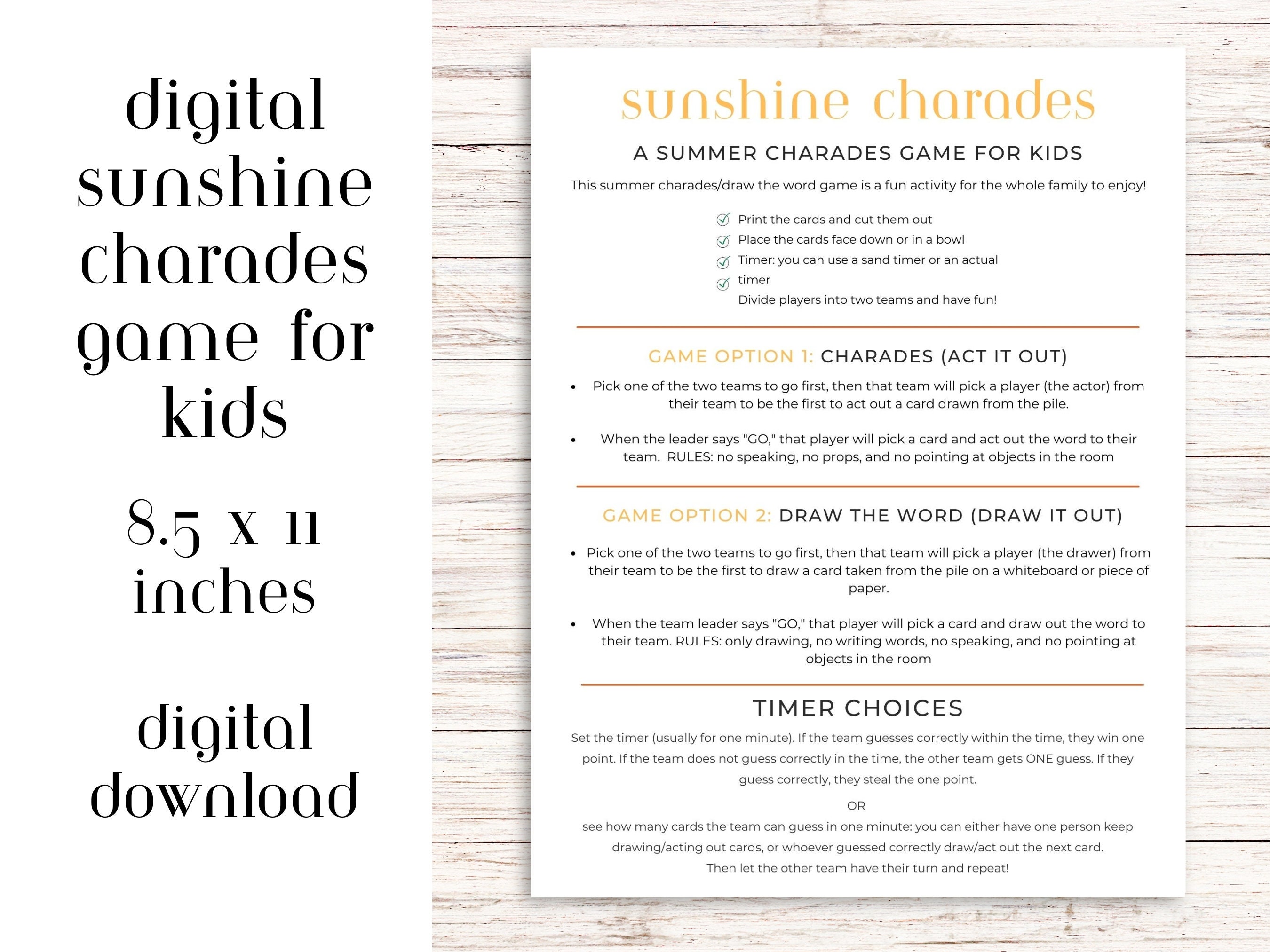 Printable Summer Charades for Kids | Sunshine Charades | Summer Break ...