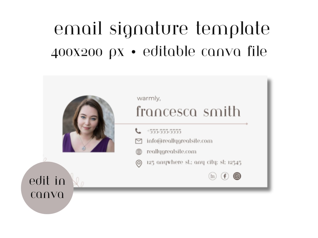Email Signature Template With Photo and Social Media Icons | Editable ...