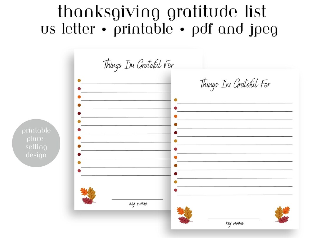 Printable Thanksgiving Gratitude List | Gratitude and Mindfulness ...
