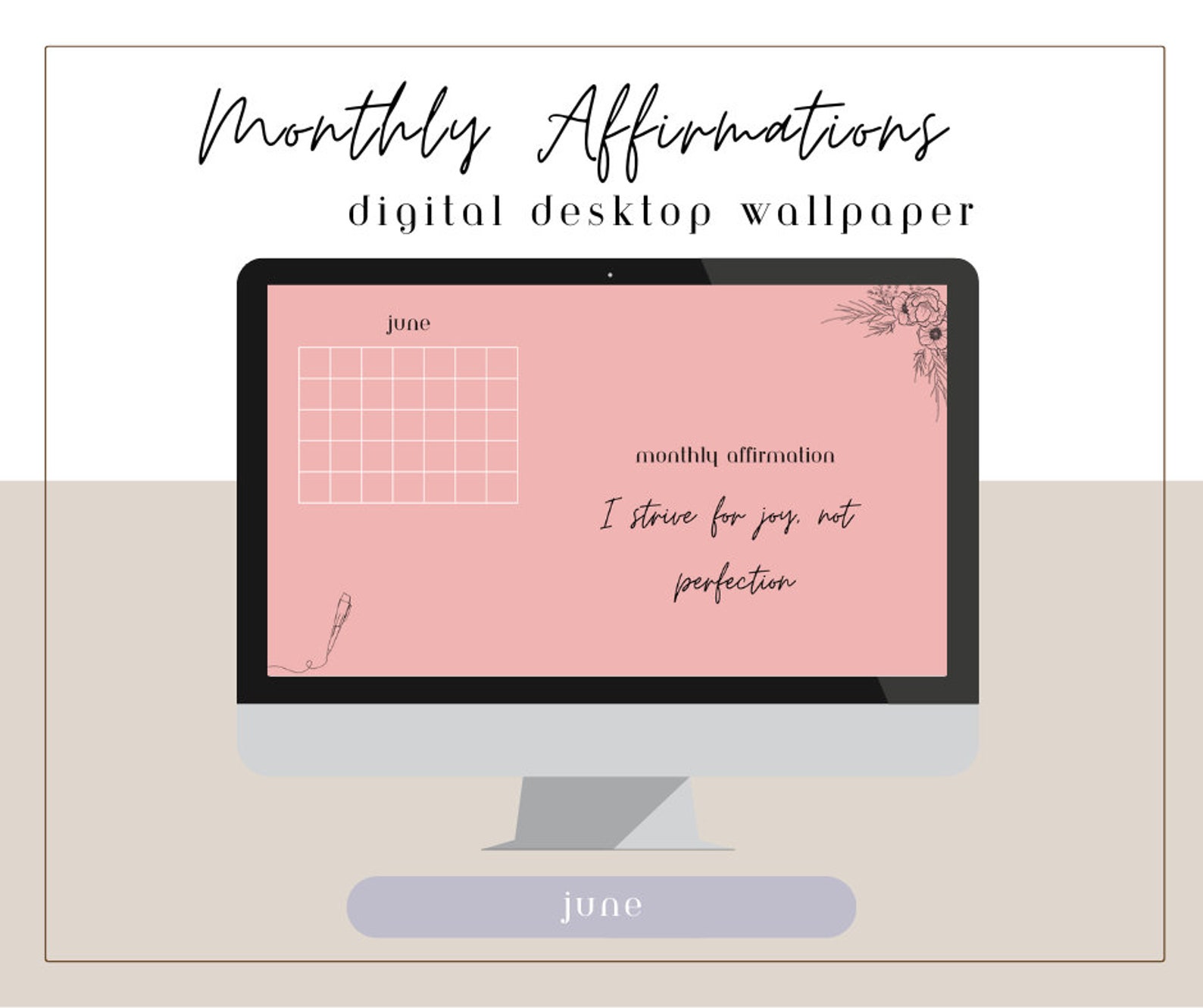 Digital Desktop Wallpaper | Monthly Affirmations and Line Drawings - Etsy