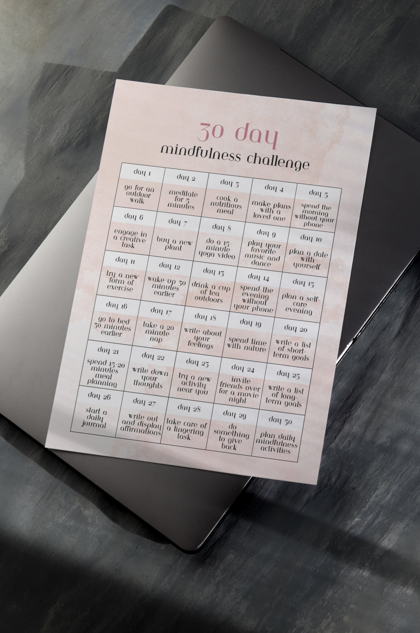 30 Days of Mindfulness Challenge Poster | Self Care Activity ...