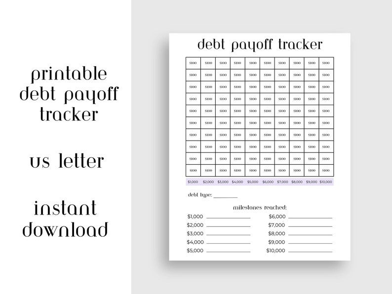 Debt Payoff Tracker Chart | Printable Debt Planner | Available in PDF ...