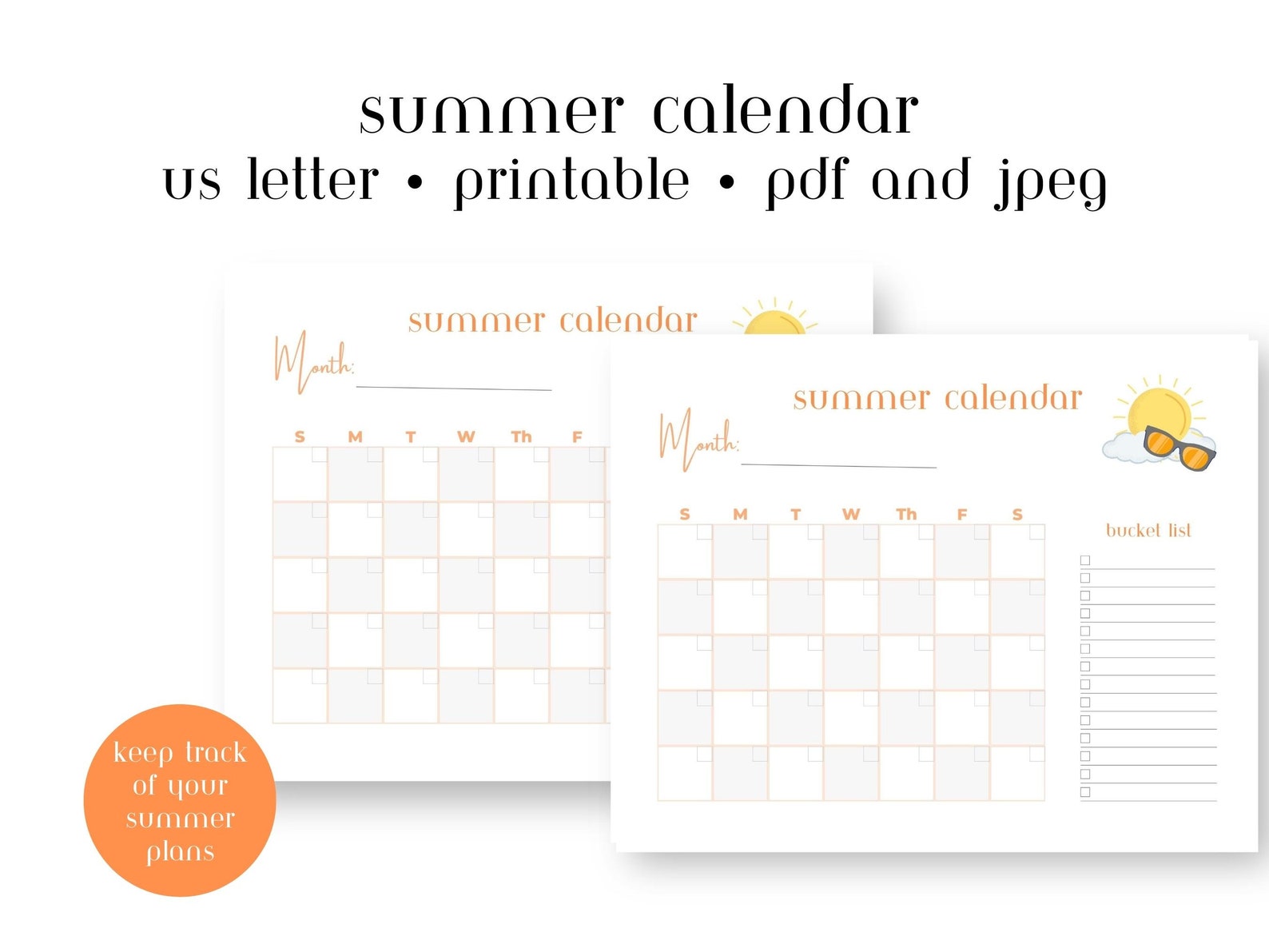 Summer Calendar Printable PDF | A Fun Bucket List and Schedule Tracker ...