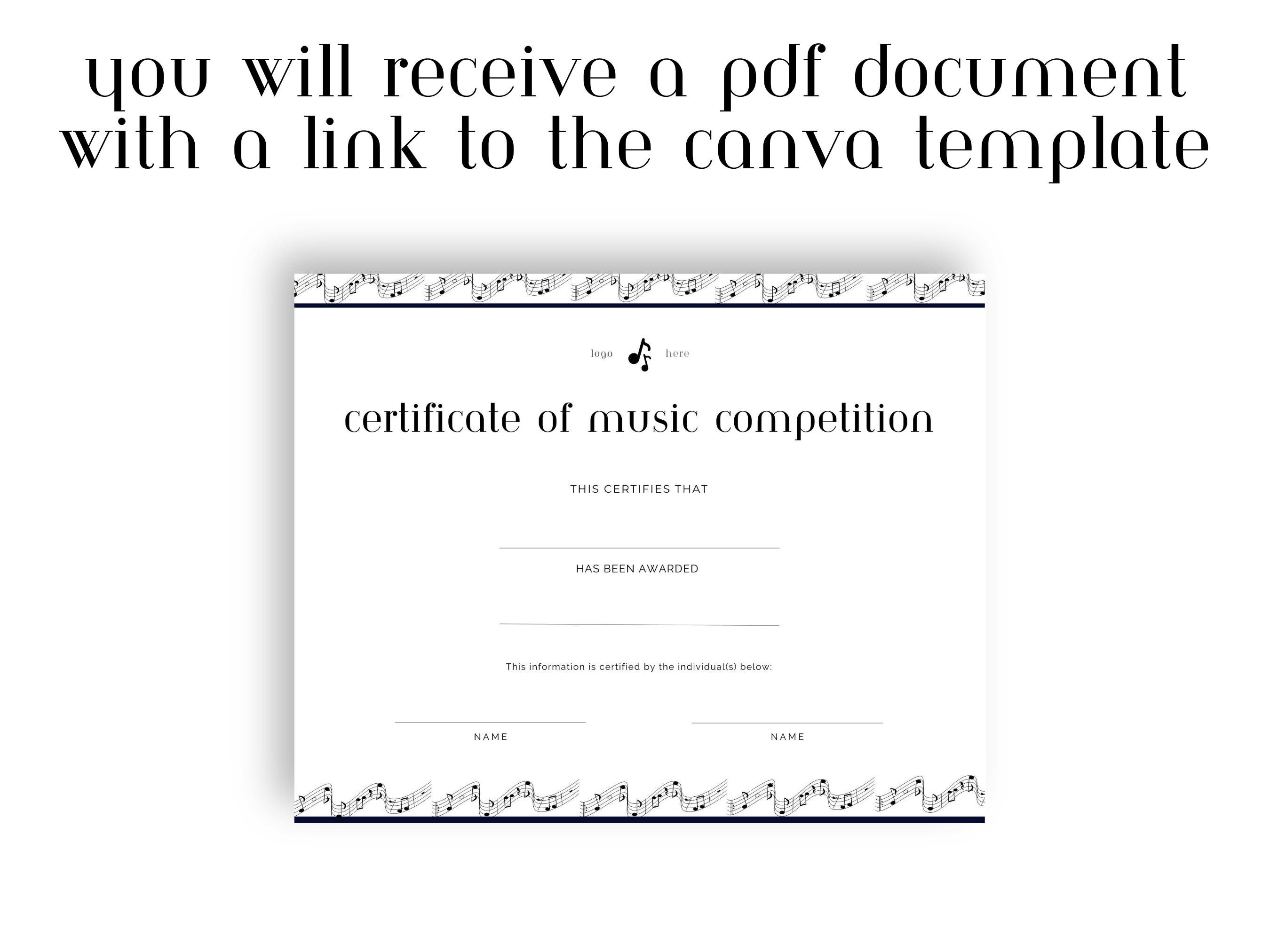 Music Competition Certificate Template | Editable Canva Certificate ...