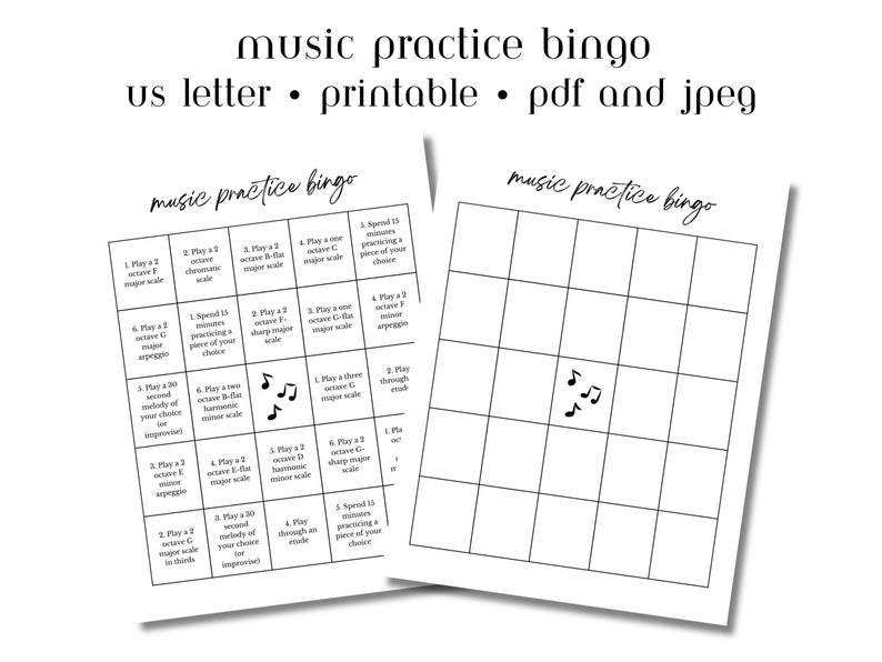 Music Practice Bingo | Printable Bingo Game With Instructions and Pre ...